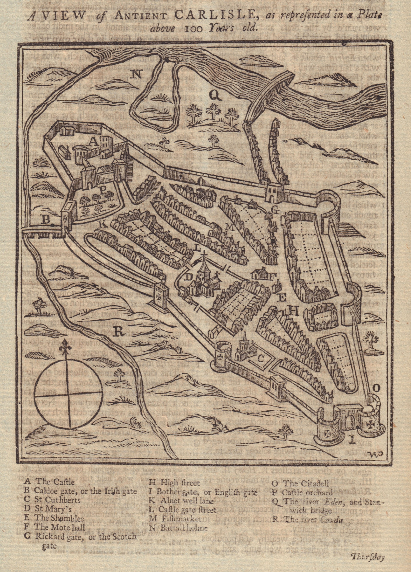 A View of Antient Carlisle. Town/city plan. Cumbria. GENTS MAG 1745 old map