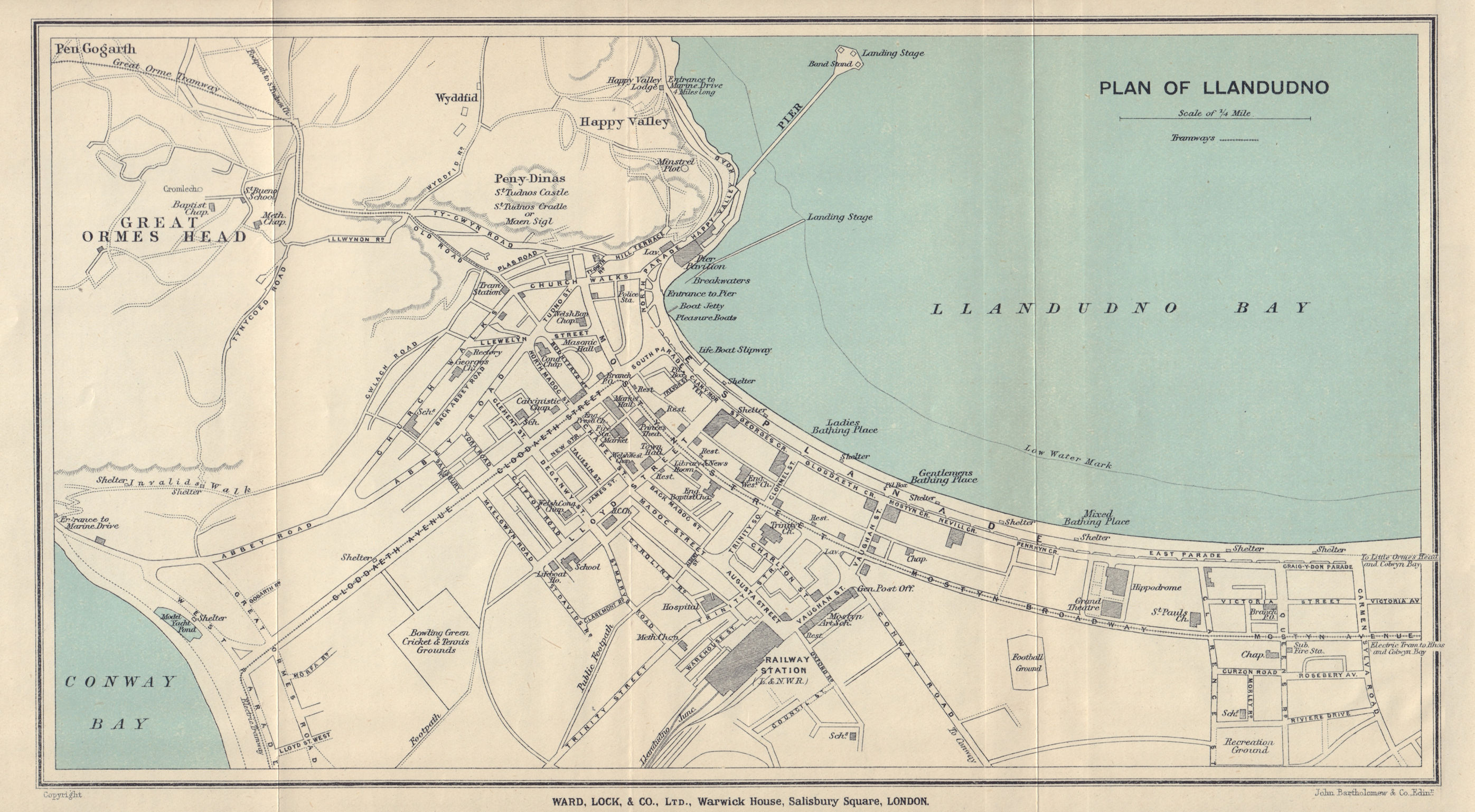 LLANDUDNO vintage town/city plan. Wales. WARD LOCK 1913 old antique map ...