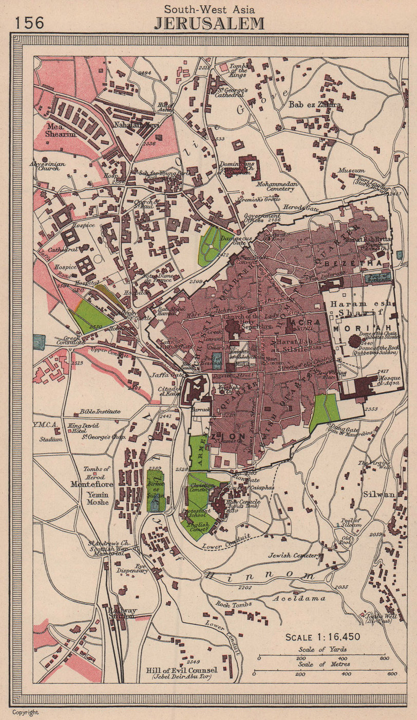 Jerusalem city plan. Israel Palestine. BARTHOLOMEW 1949 old vintage map ...