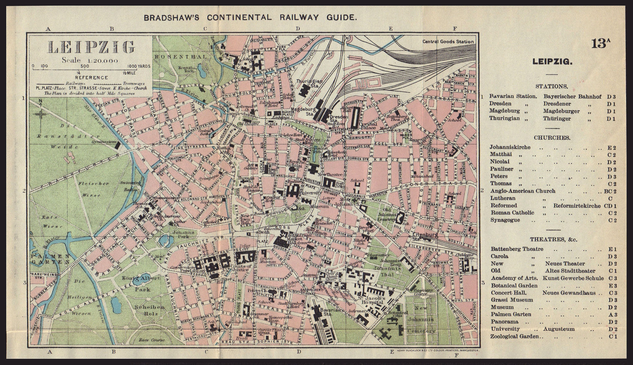 LEIPZIG antique town plan city map. Germany. BRADSHAW c1898 old
