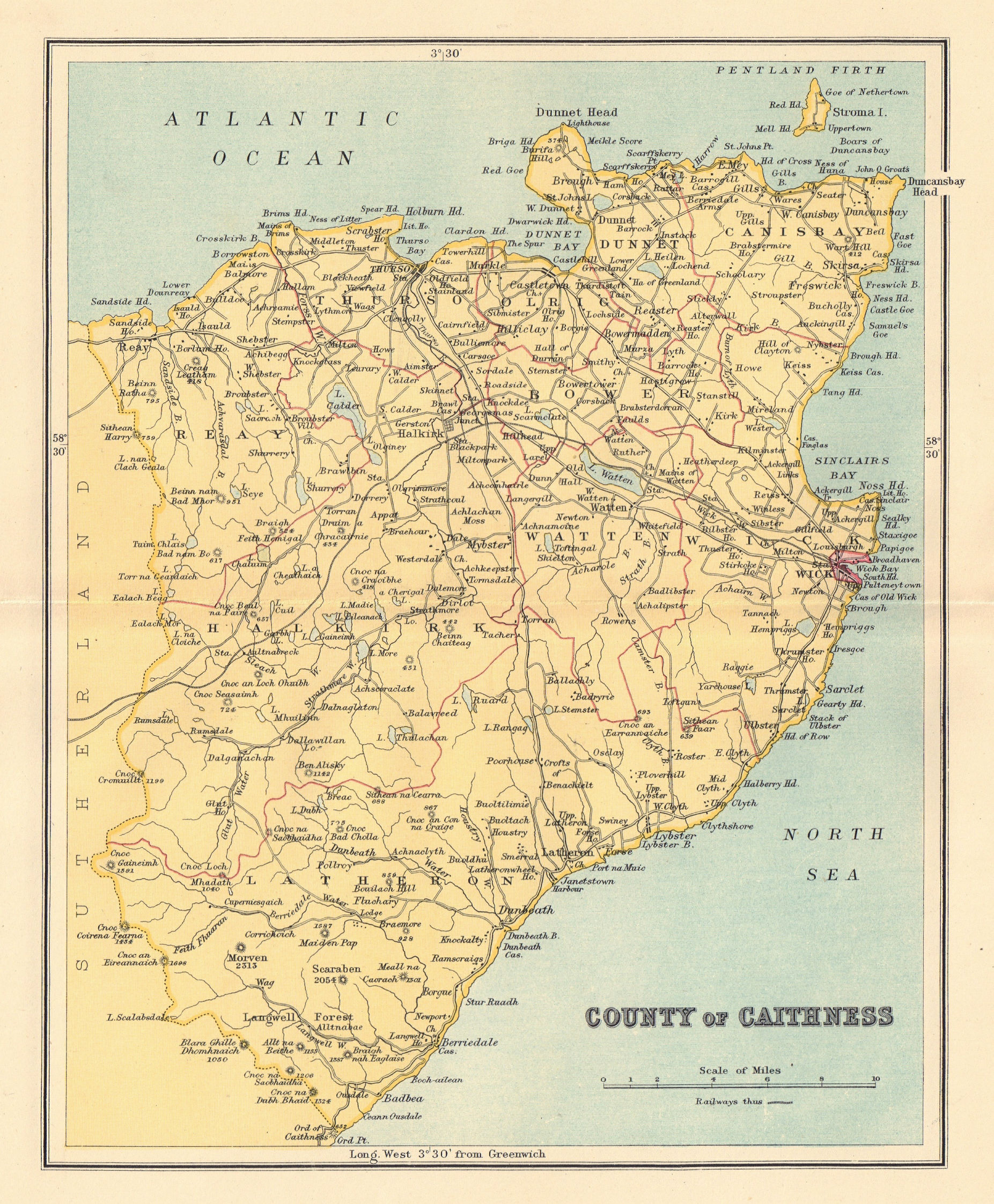 CAITHNESS-SHIRE antique county map. Wick Thurso Scotland. Parishes ...