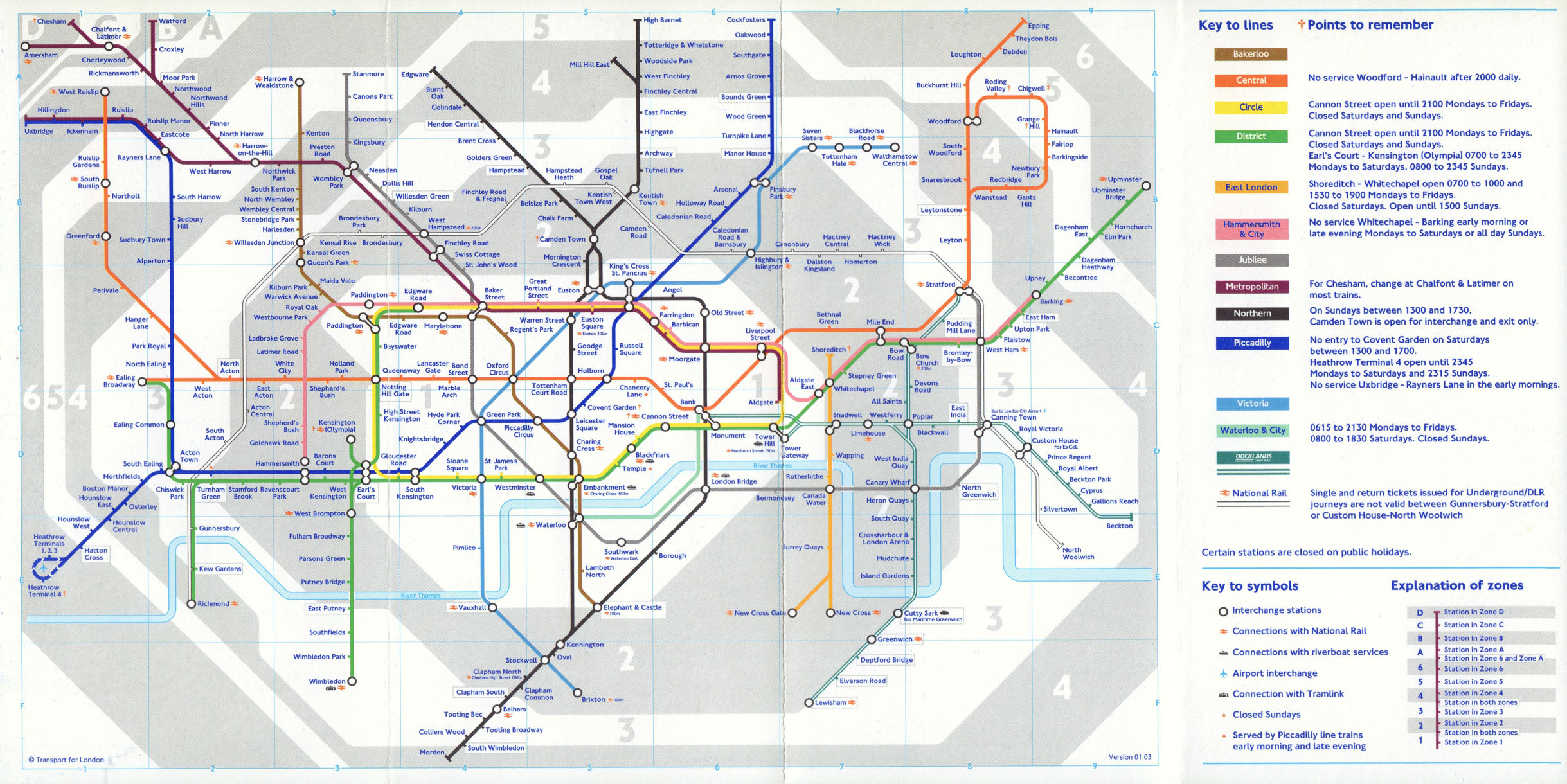LONDON UNDERGROUND Tube Map Fare Zones Shown January 2003 Old Vintage