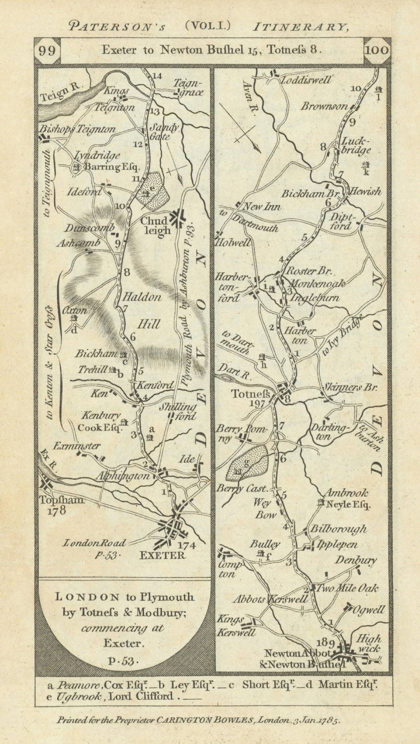 Antique county map of DEVONSHIRE by JOHN CARY. Original outline colour 1793