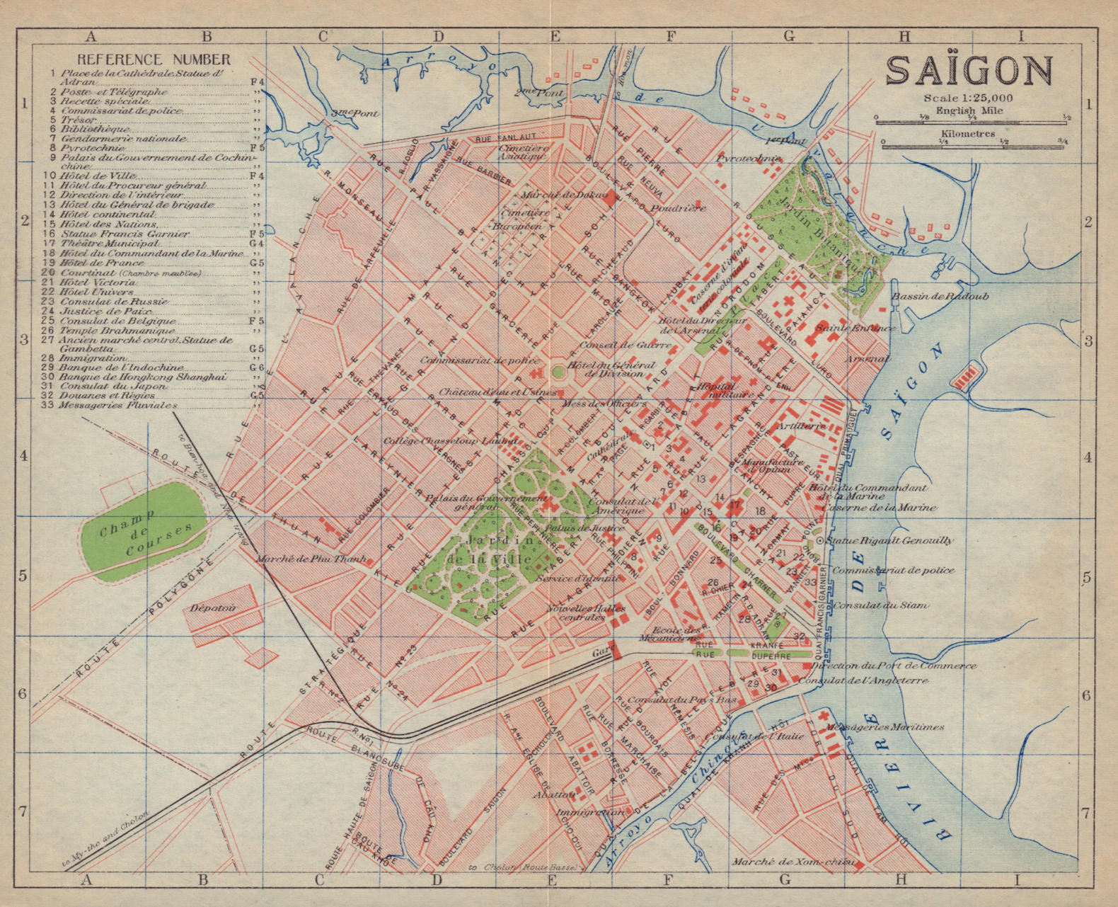 Saigon antique town city plan. Ho Chi Minh City. Vietnam 1917 old map