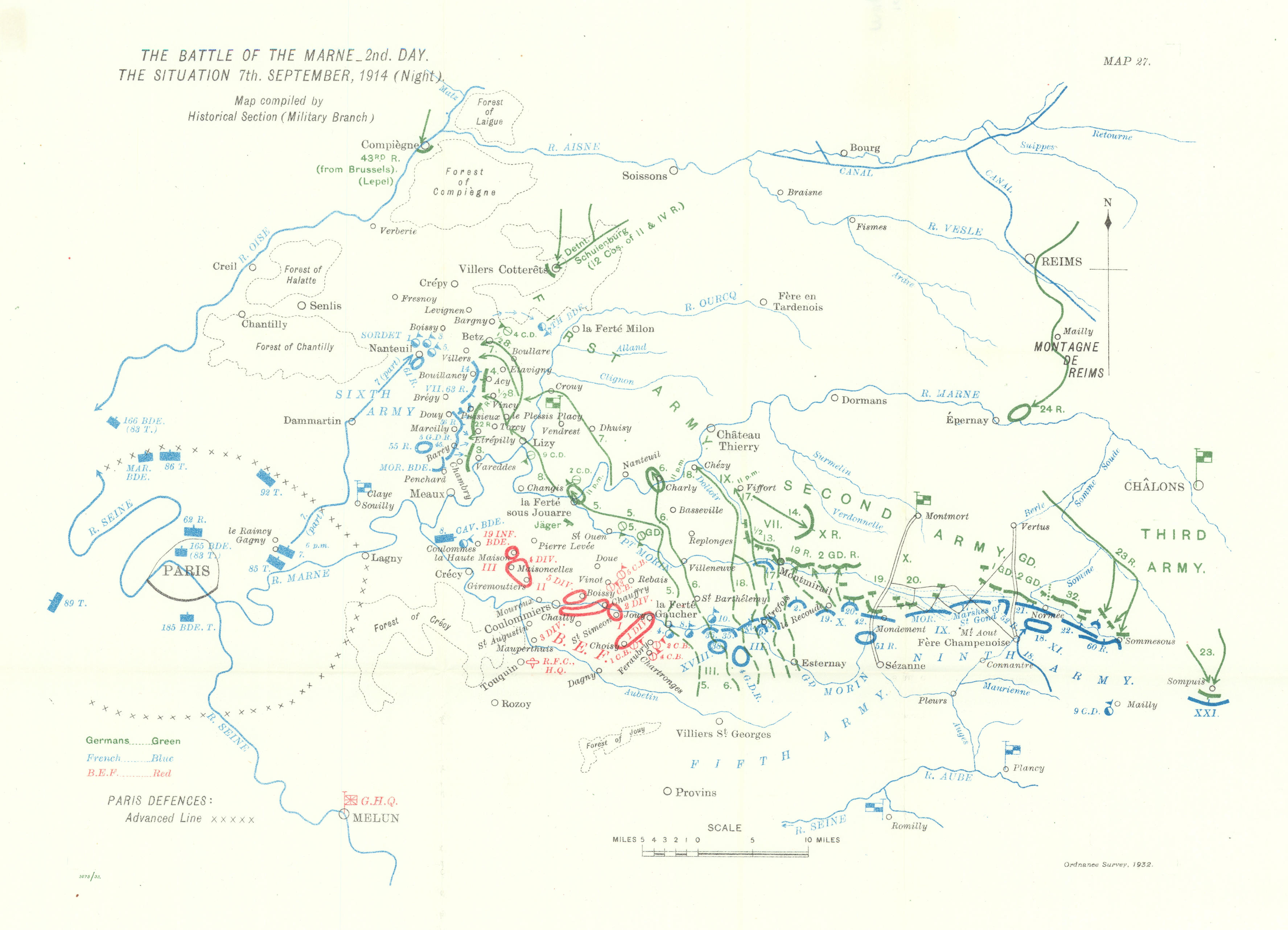 Battle of the Marne. Situation 7th September. 1914. night. WW1. 1933 ...