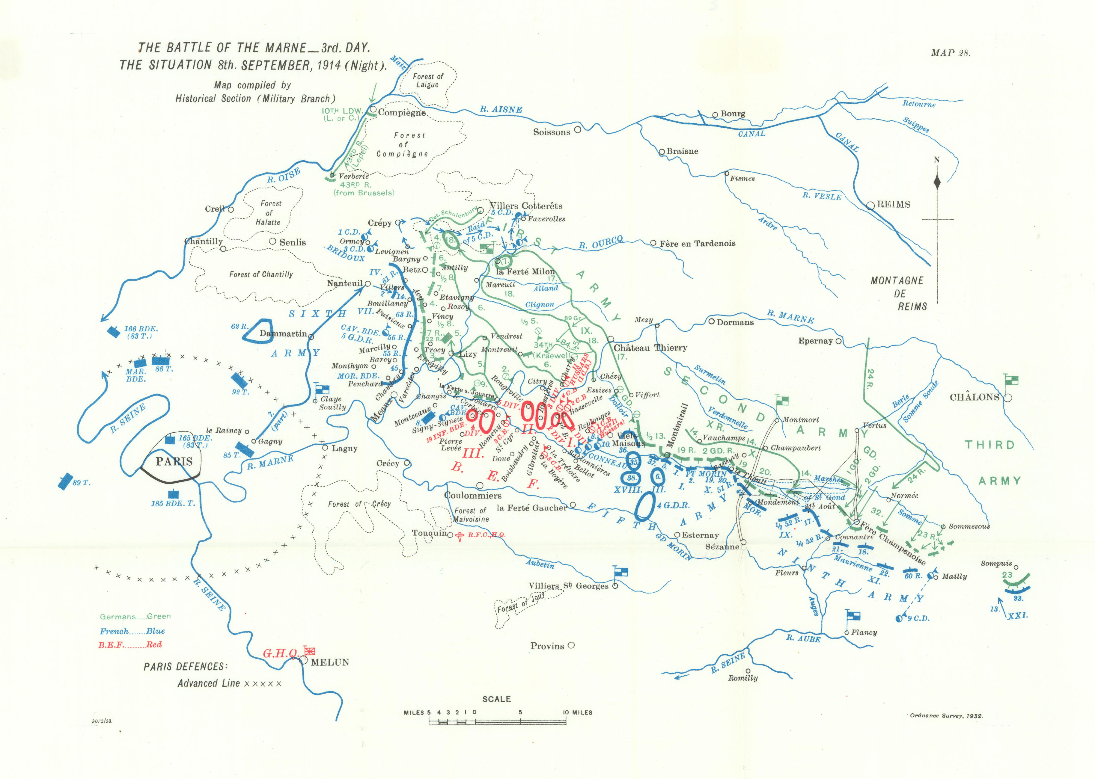 Battle of the Marne. Situation 8th September. 1914. night. WW1. 1933 ...