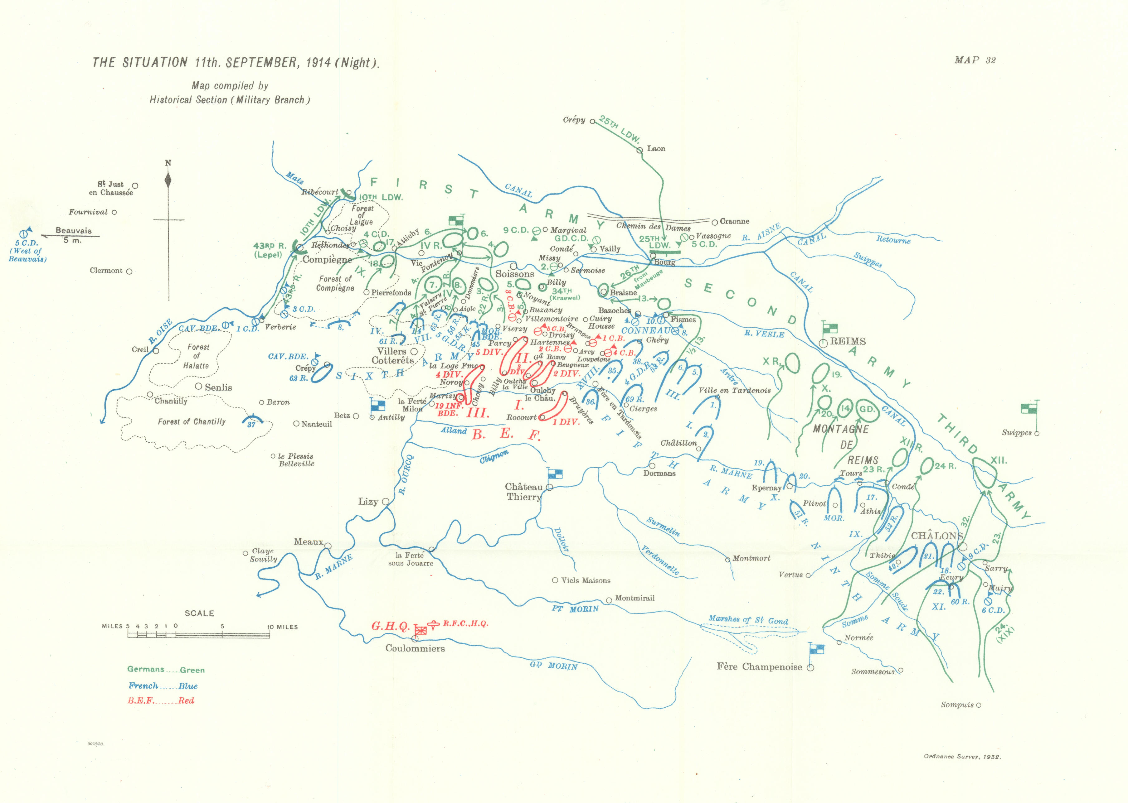 Battle of the Marne. Situation 11th September, 1914 night. WW1. 1933 ...