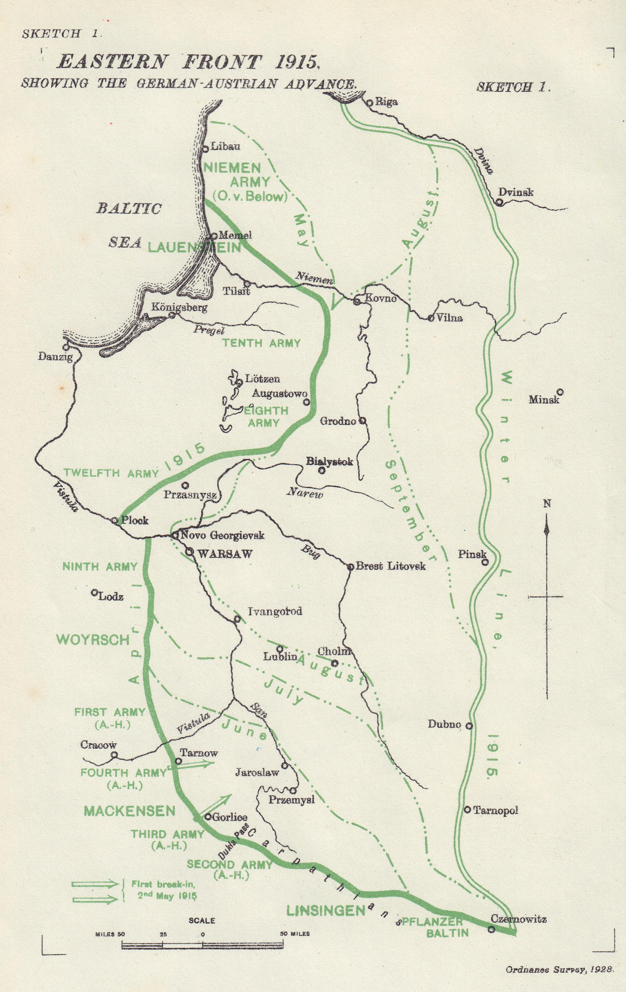 Eastern Front 1915; German-Austrian advance. First World War. Poland ...