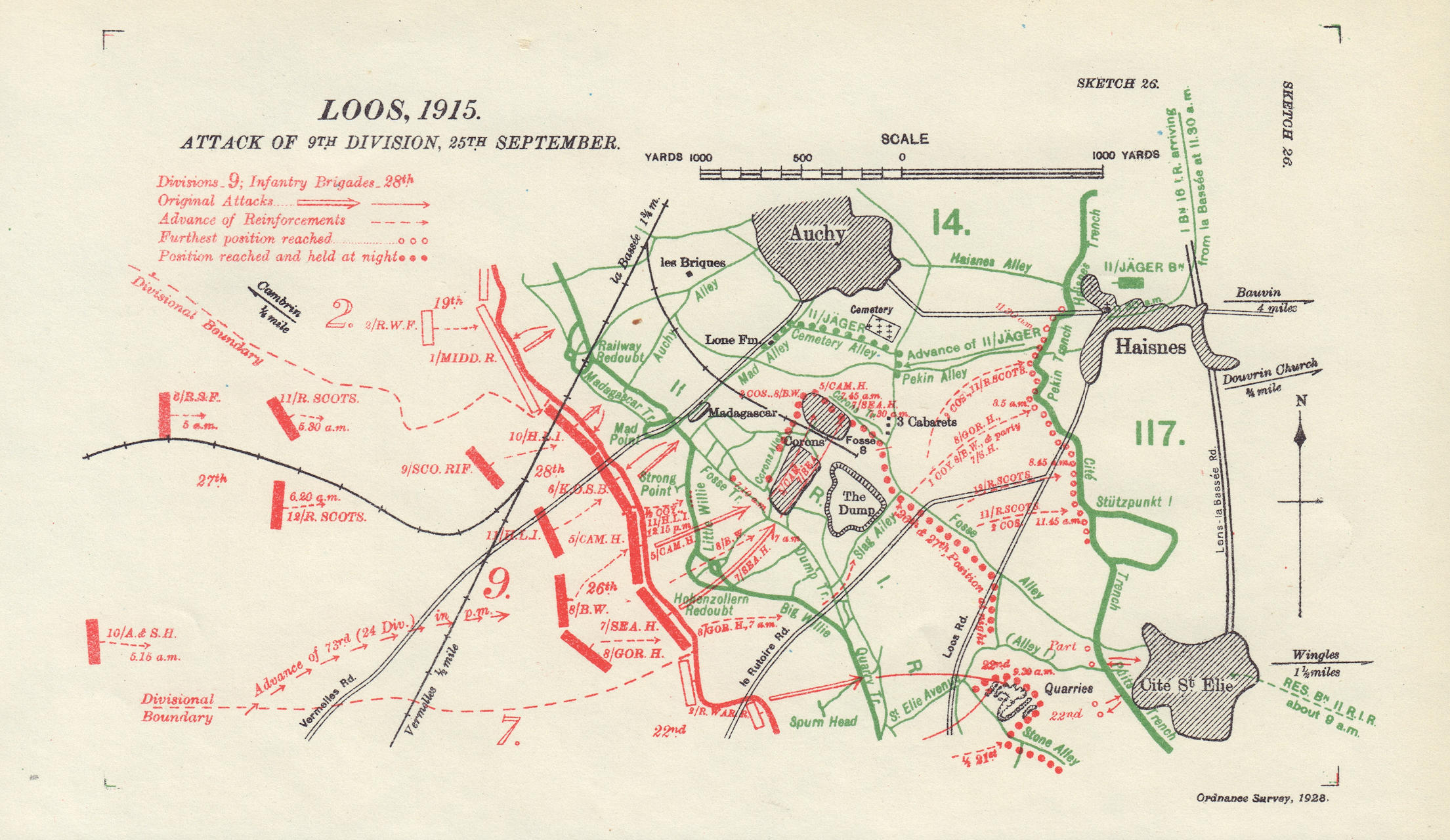 Battle of Loos, 9th Division attack, 25th September 1915. WW1. Trenches ...