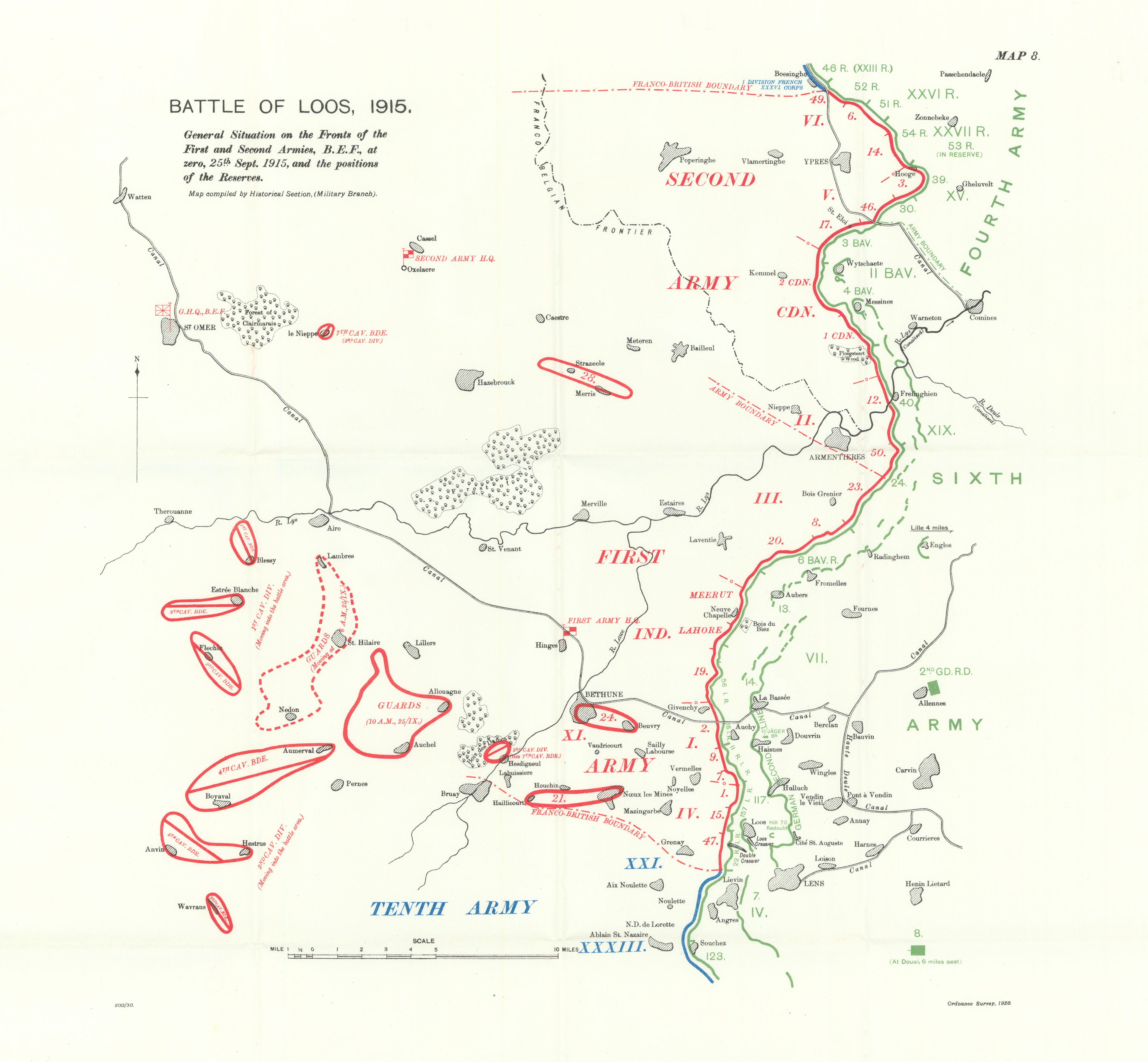 Battle of Loos, Situation at zero, 25th Sept 1915. B.E.F. Reserves WW1 ...