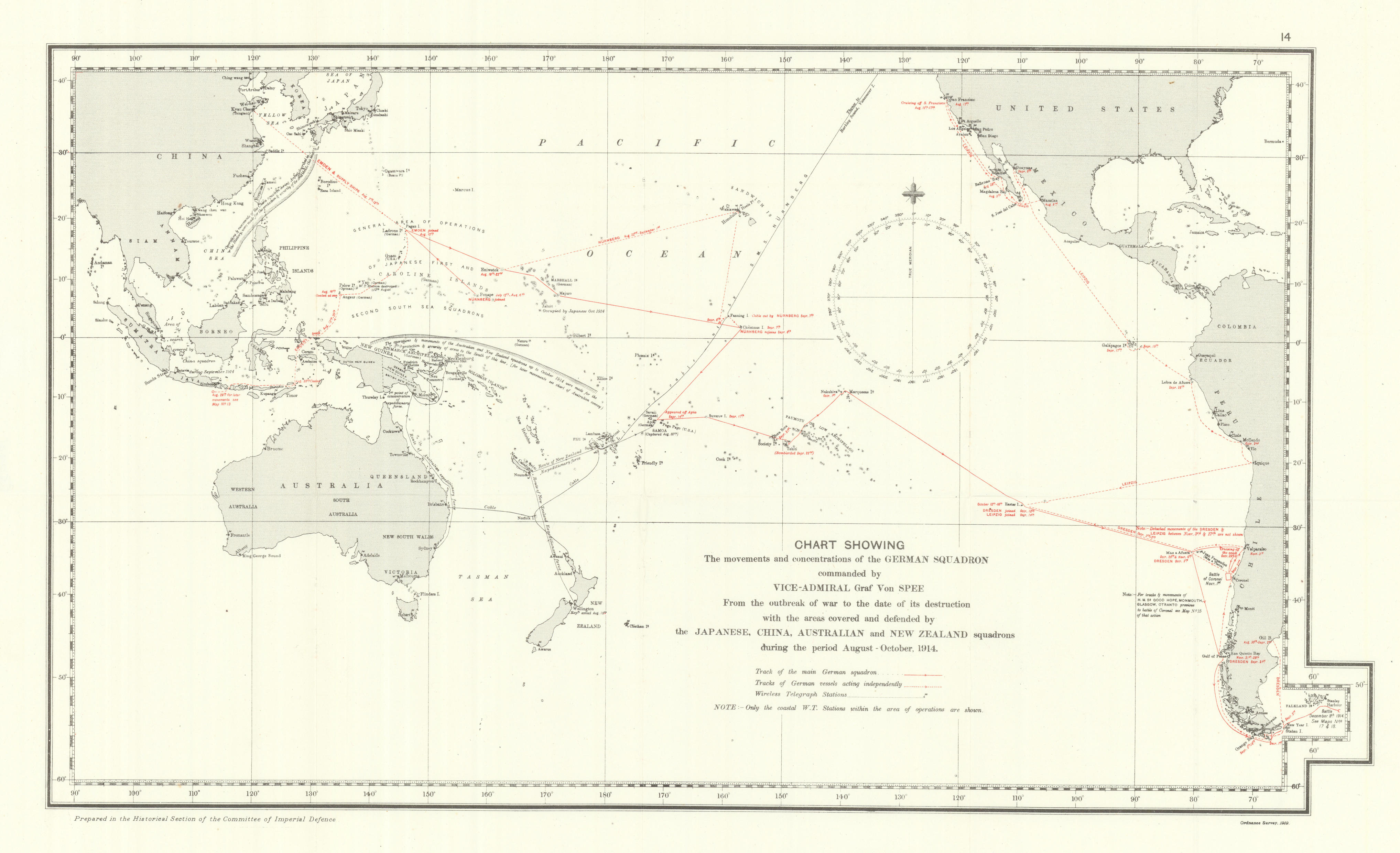 German East Asia Squadron Pacific movements 1914. Von Spee. WW1. 1920 ...