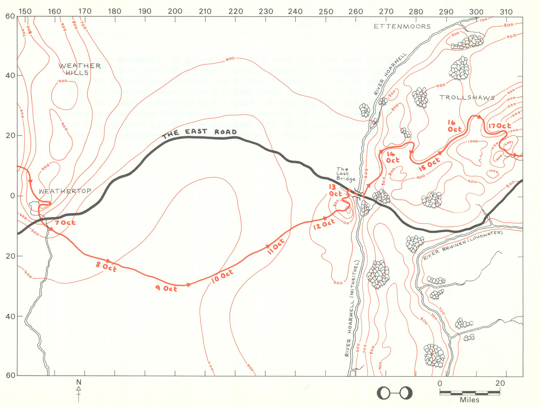 MIDDLE-EARTH Weathertop & Trollshaws. Frodo's route. TOLKIEN/STRACHEY ...