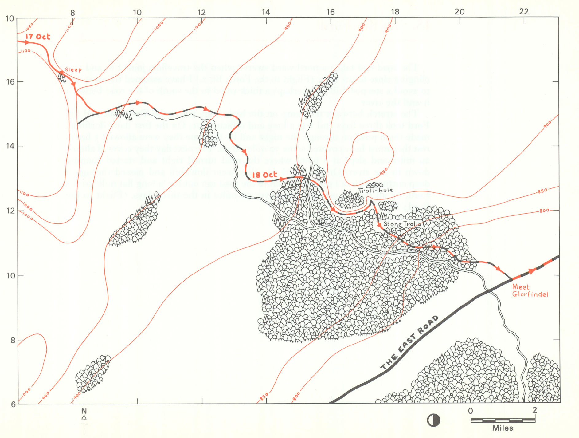 MIDDLE-EARTH The Trollshaws. Frodo's route. TOLKIEN/STRACHEY 1981 old map