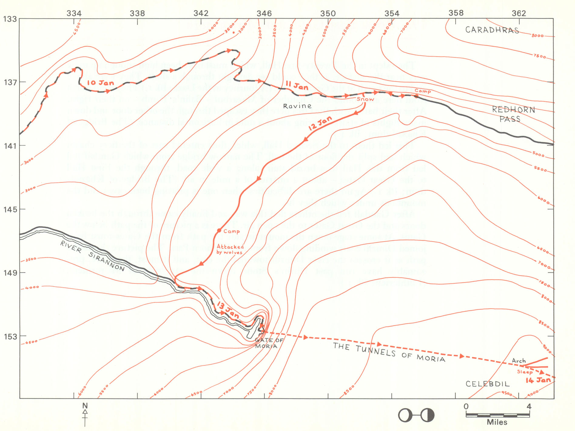 MIDDLE-EARTH Redhorn Gate Pass & Moria. Frodo's route. TOLKIEN/STRACHEY ...