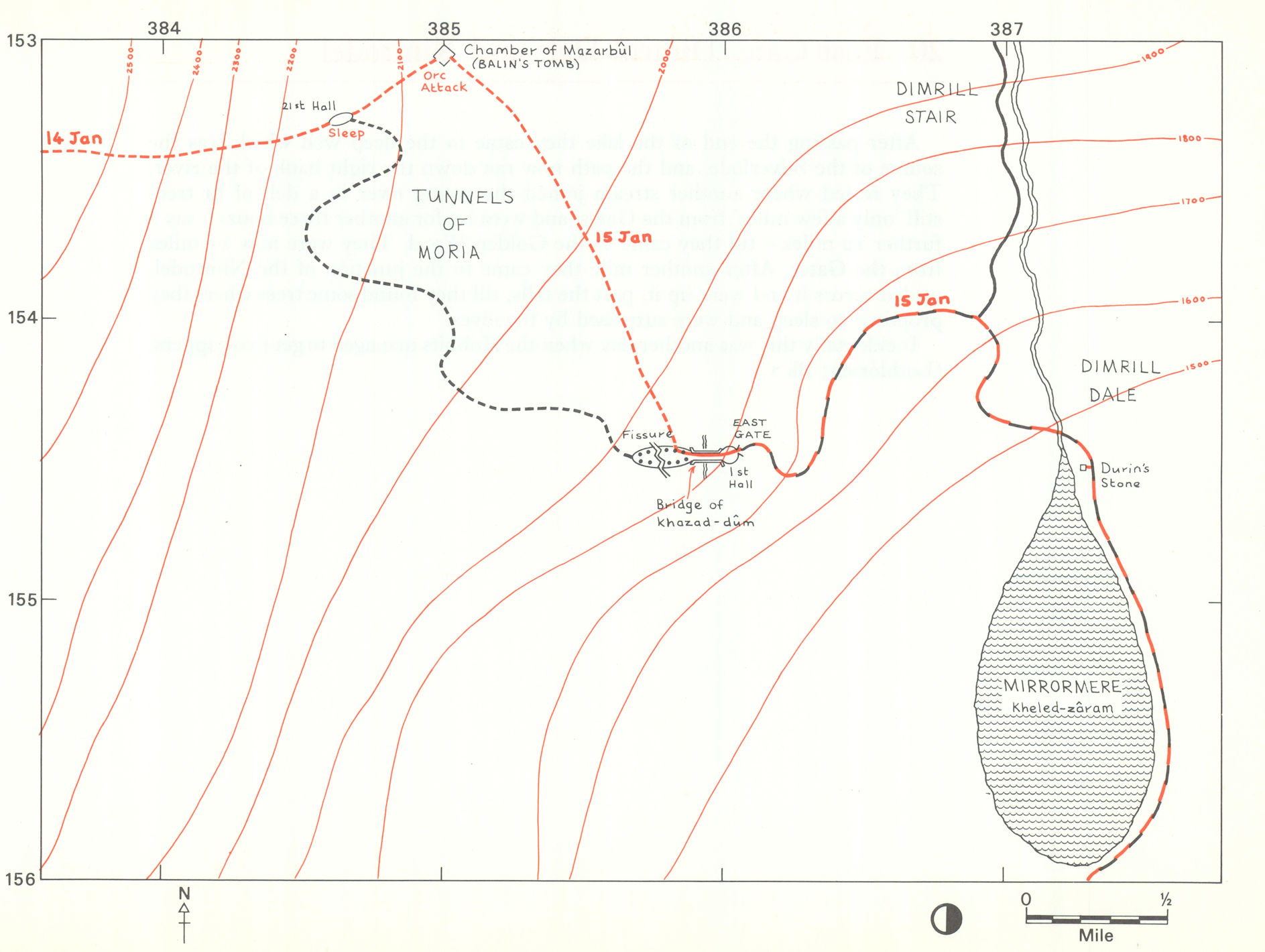 MIDDLE-EARTH Moria East Gate-Mirrormere. Frodo route. TOLKIEN/STRACHEY ...