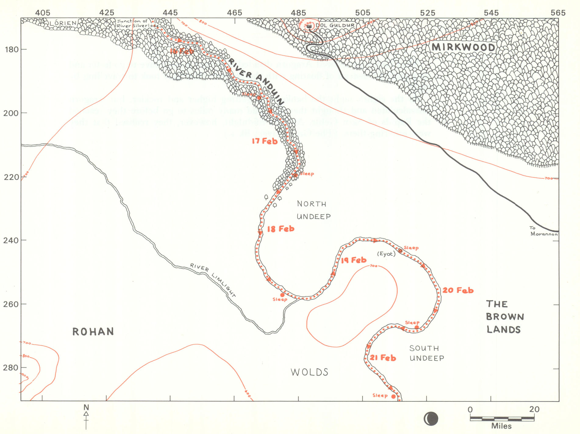 MIDDLE-EARTH Anduin & Limlight. Frodo's route. TOLKIEN/STRACHEY 1981 ...