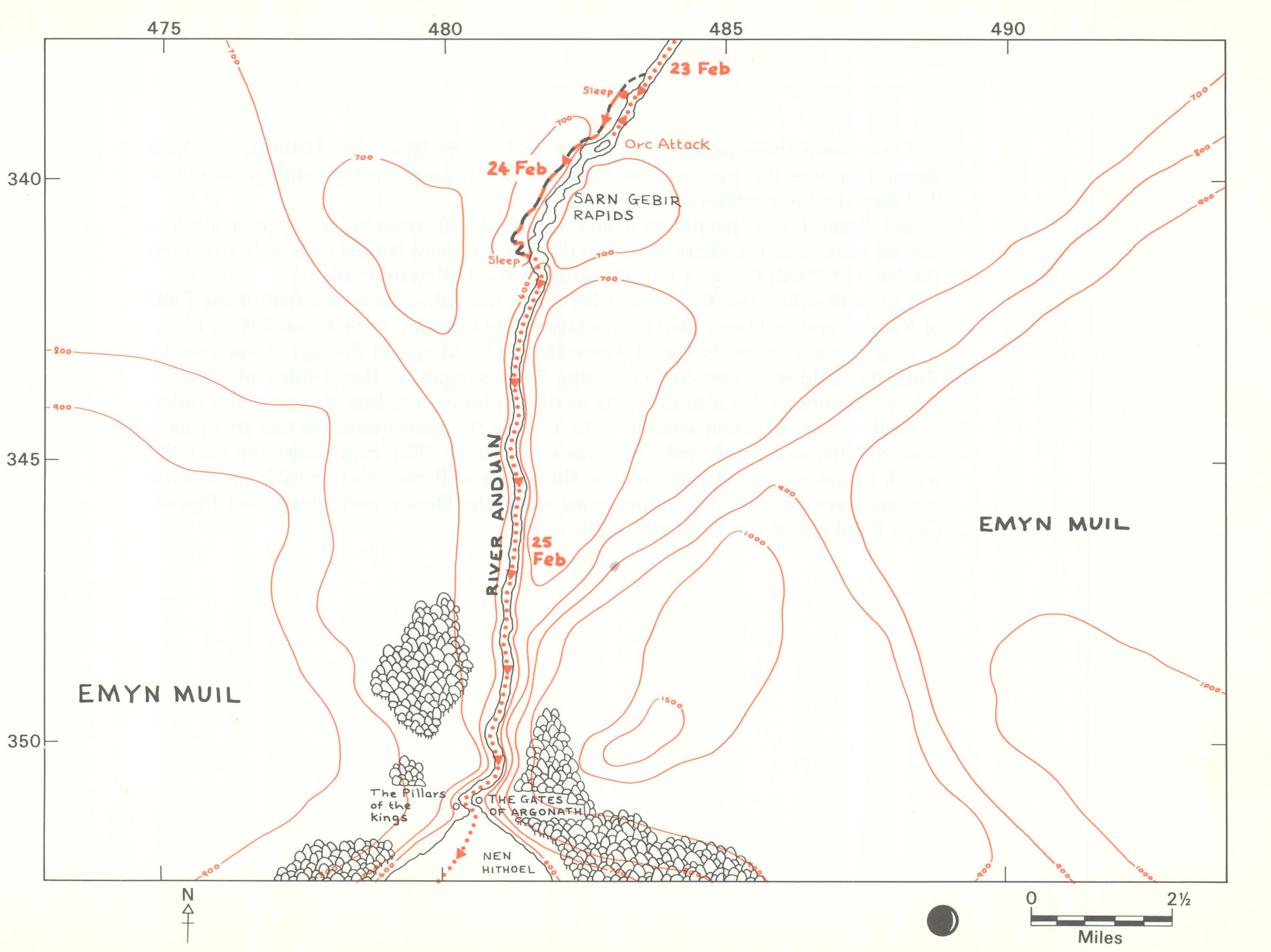 MIDDLE-EARTH Sarn Gebir & Argonath. Frodo's route. TOLKIEN/STRACHEY ...