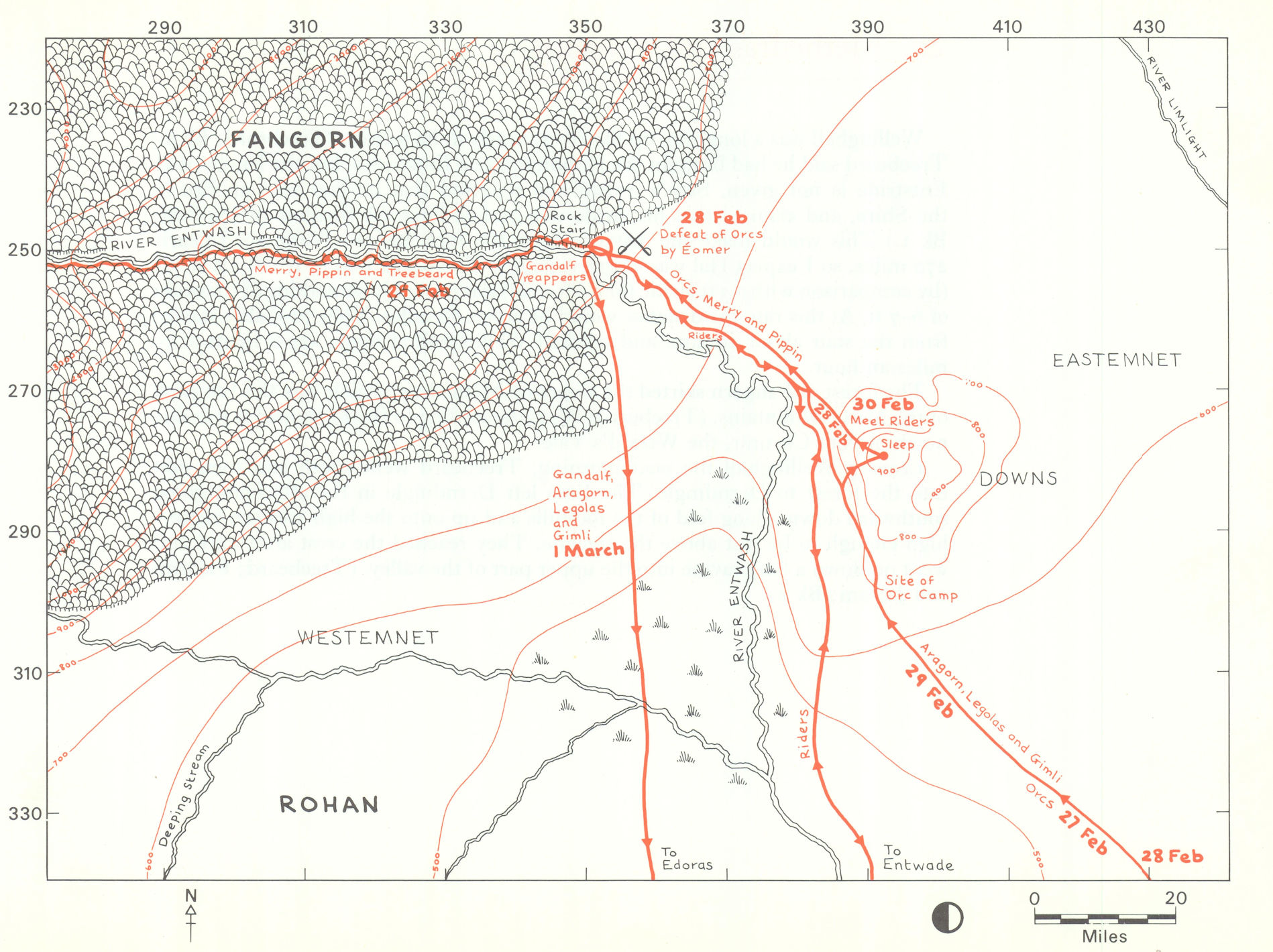 MIDDLE-EARTH The Vale of Entwash. Frodo's route. TOLKIEN/STRACHEY 1981 ...