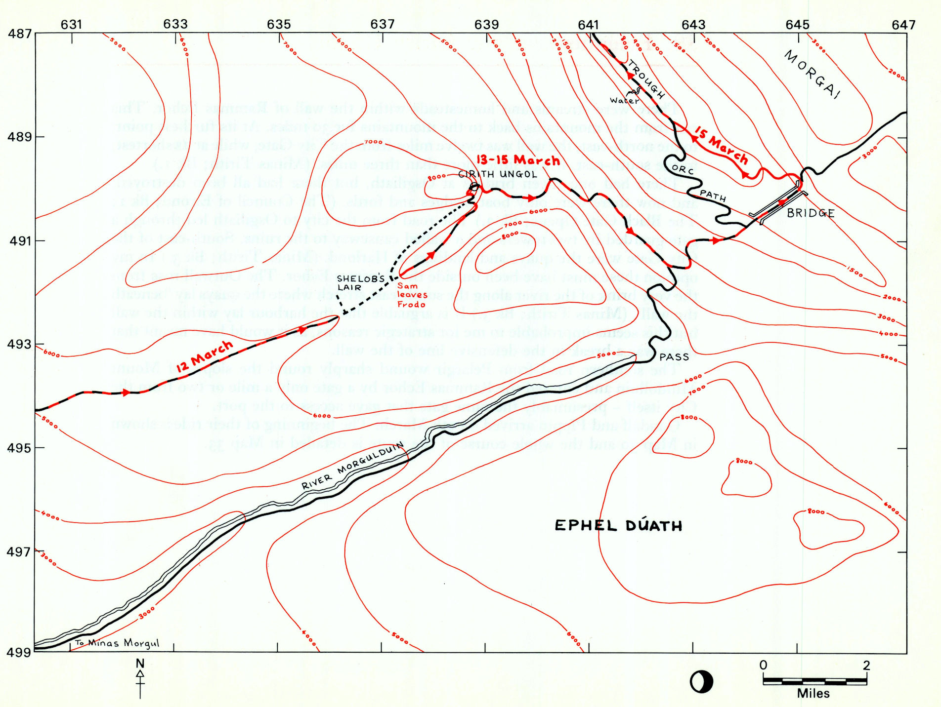 MIDDLE-EARTH Shelob's Lair. Cirith Ungol. Frodo route. TOLKIEN/STRACHEY ...