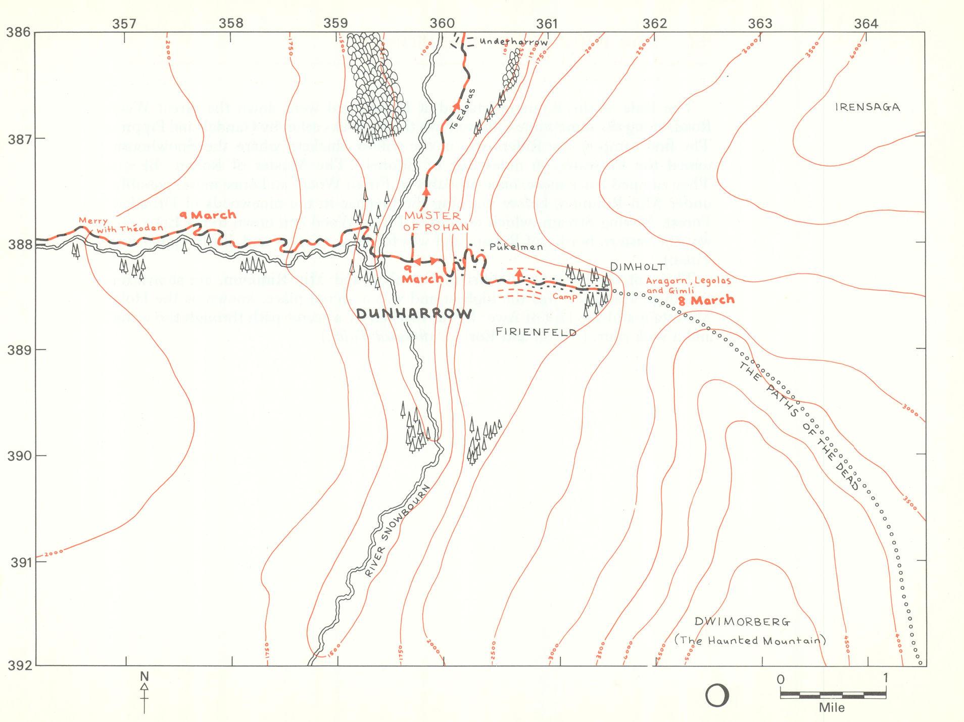 MIDDLE-EARTH Dunharrow. Frodo's route. TOLKIEN/STRACHEY 1981 old ...