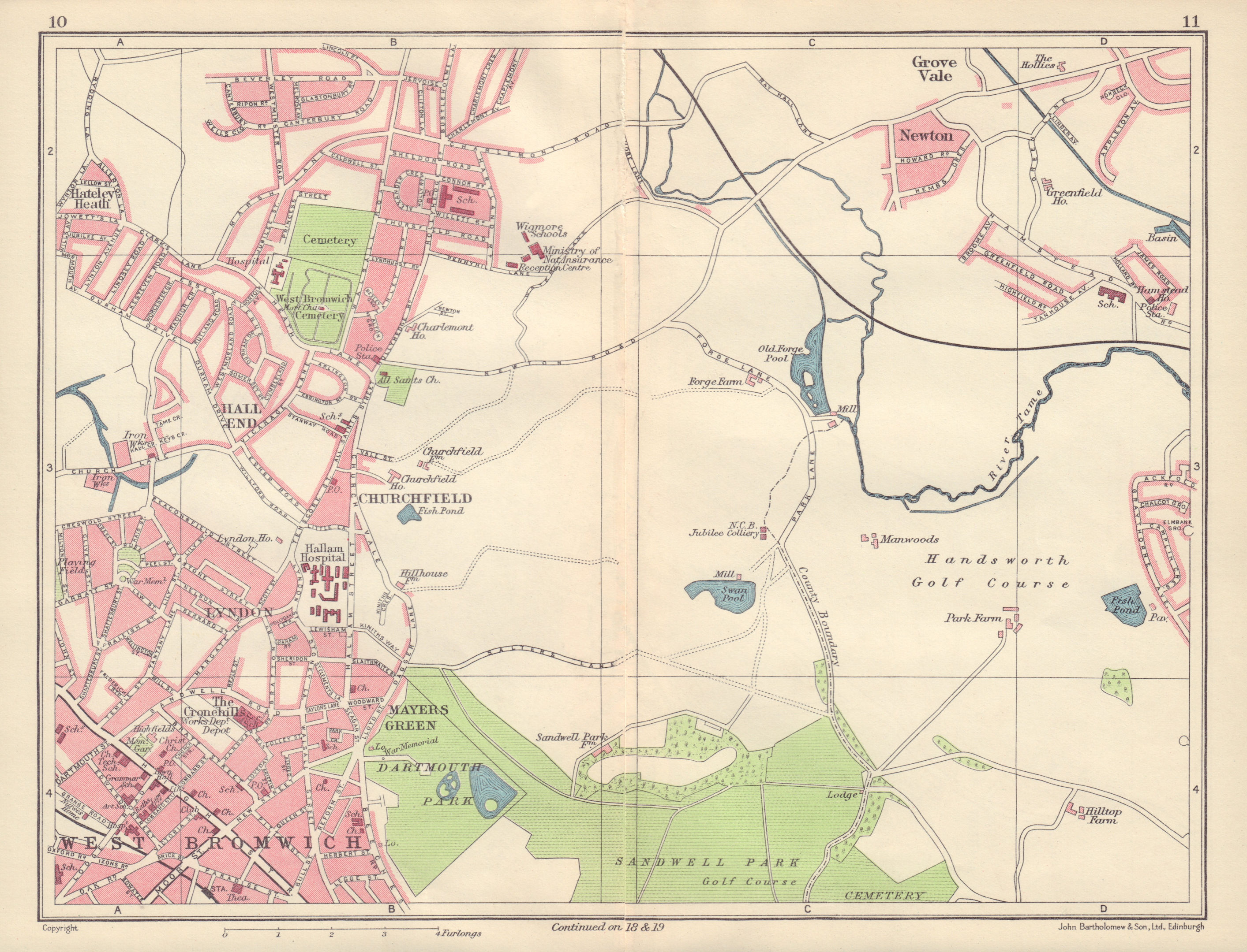 BIRMINGHAM Adjacent Counties. West Midlands. Derby Gloucester 1954 old map