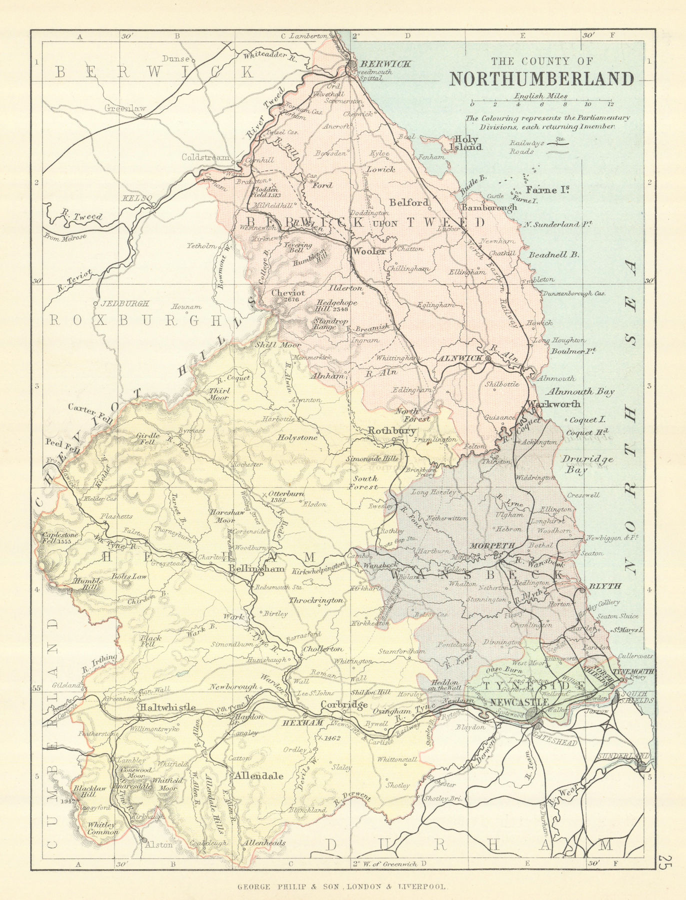 Northumberland | Antique Northumberland county maps, old road maps ...