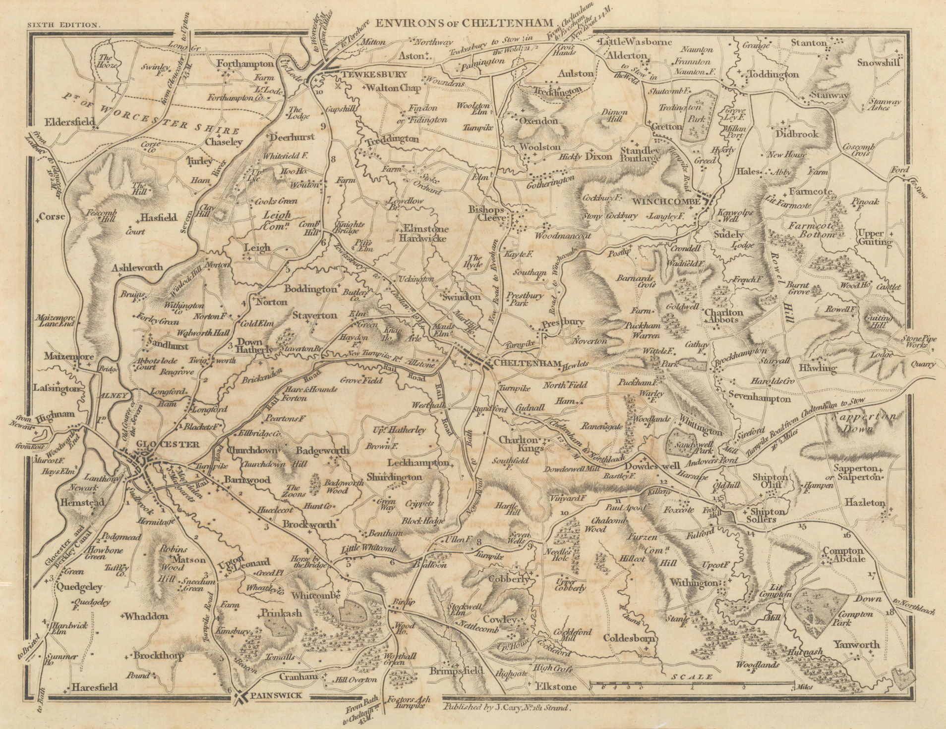 CHELTENHAM environs by John CARY. Cotswolds Gloucester Tewkesbury 1812 map