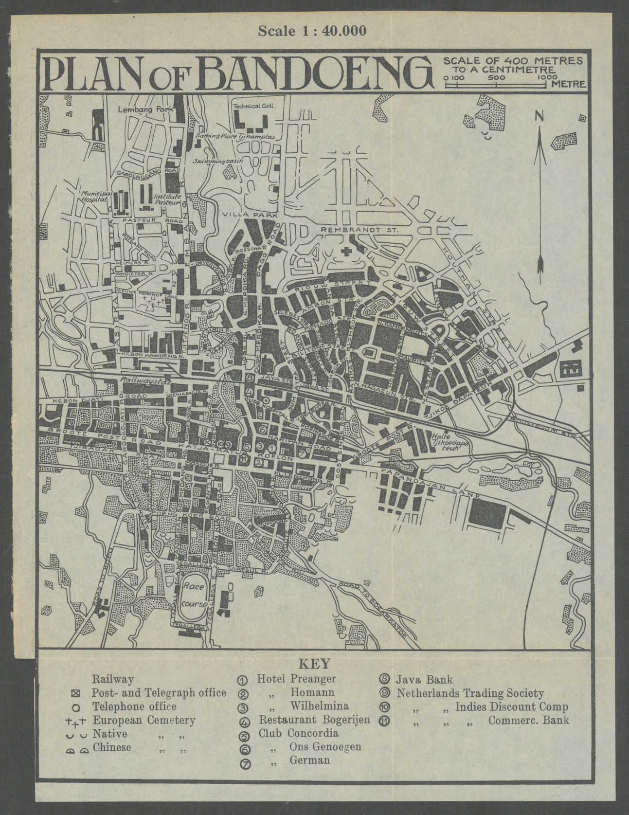 Plan of Bandoeng. Bandung city plan, Java, Indonesia. VAN STOCKUM 1930 ...