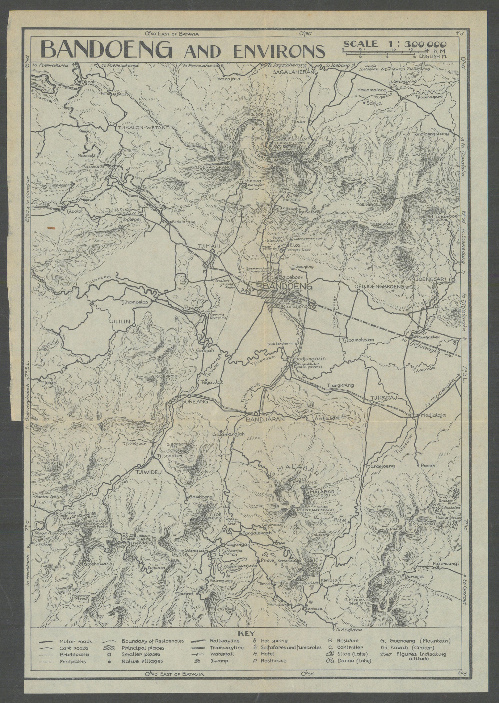 Map of the Dieng-Plateau, Java, Indonesia. VAN STOCKUM 1930 old vintage