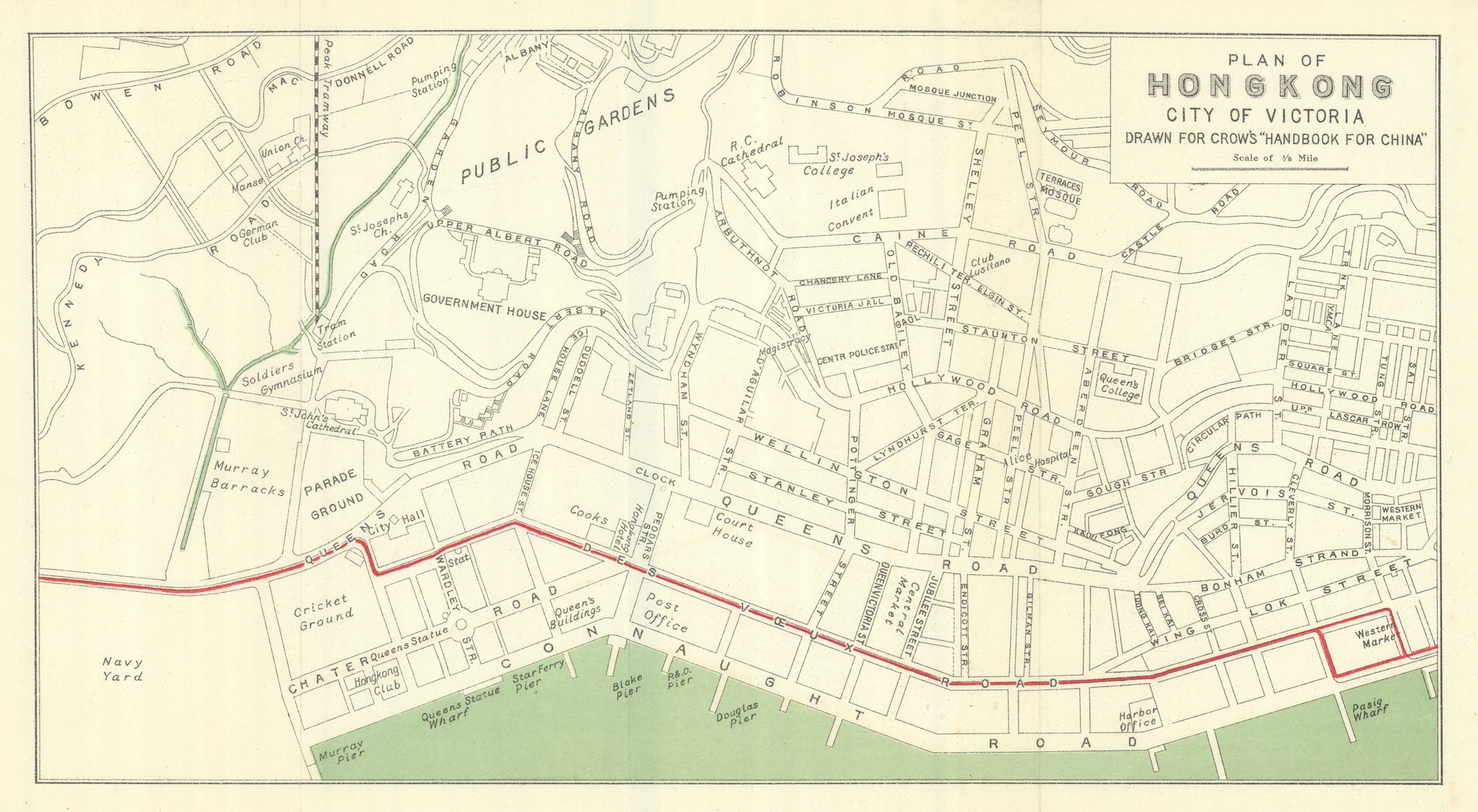 Plan of Hong Kong & City of Victoria by Carl Crow. China 1921 old ...