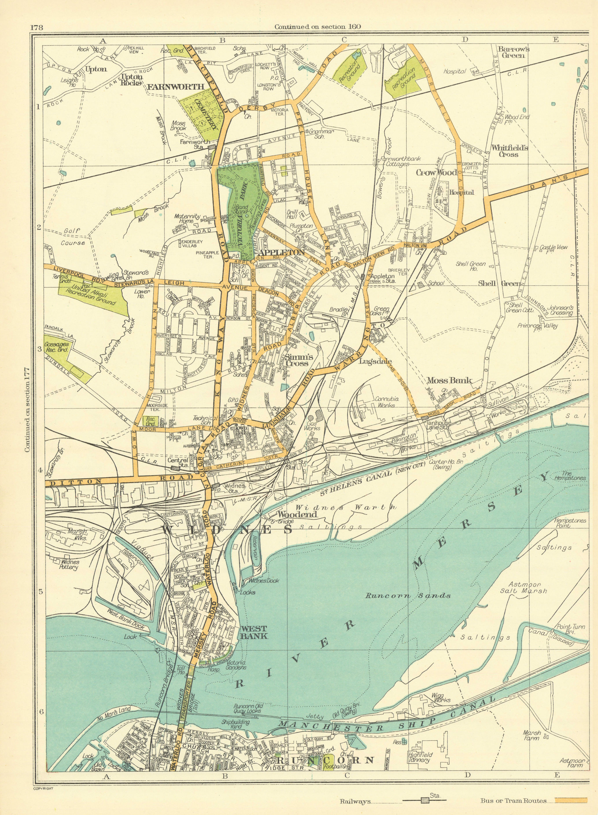 WIDNES Runcorn Woodend Westbank Appleton Farnworth 1935 old vintage map ...
