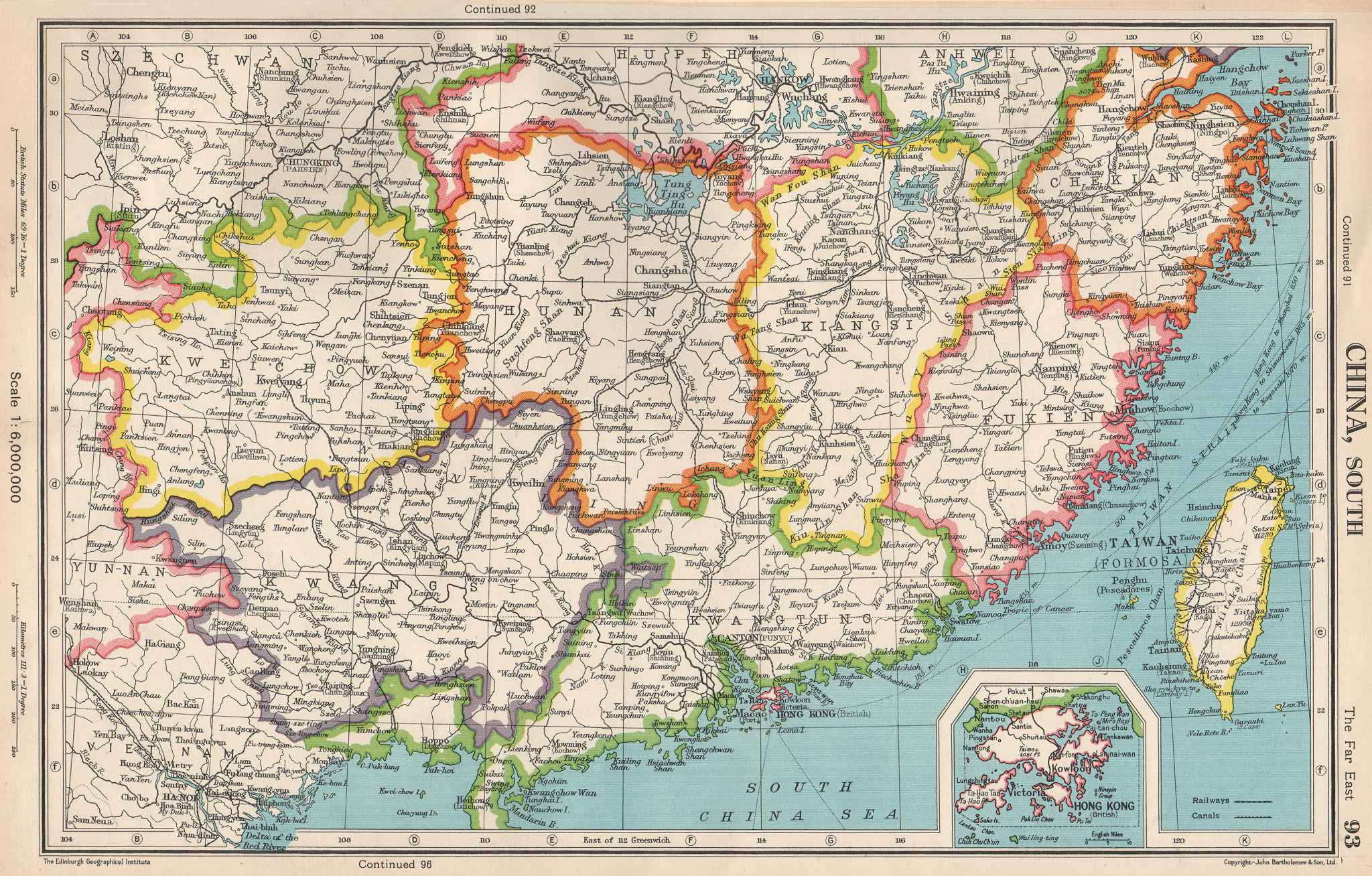 SOUTHERN CHINA. Fukien Kiangsi Hunan Kwangtung Taiwan Hong Kong 1952 ...