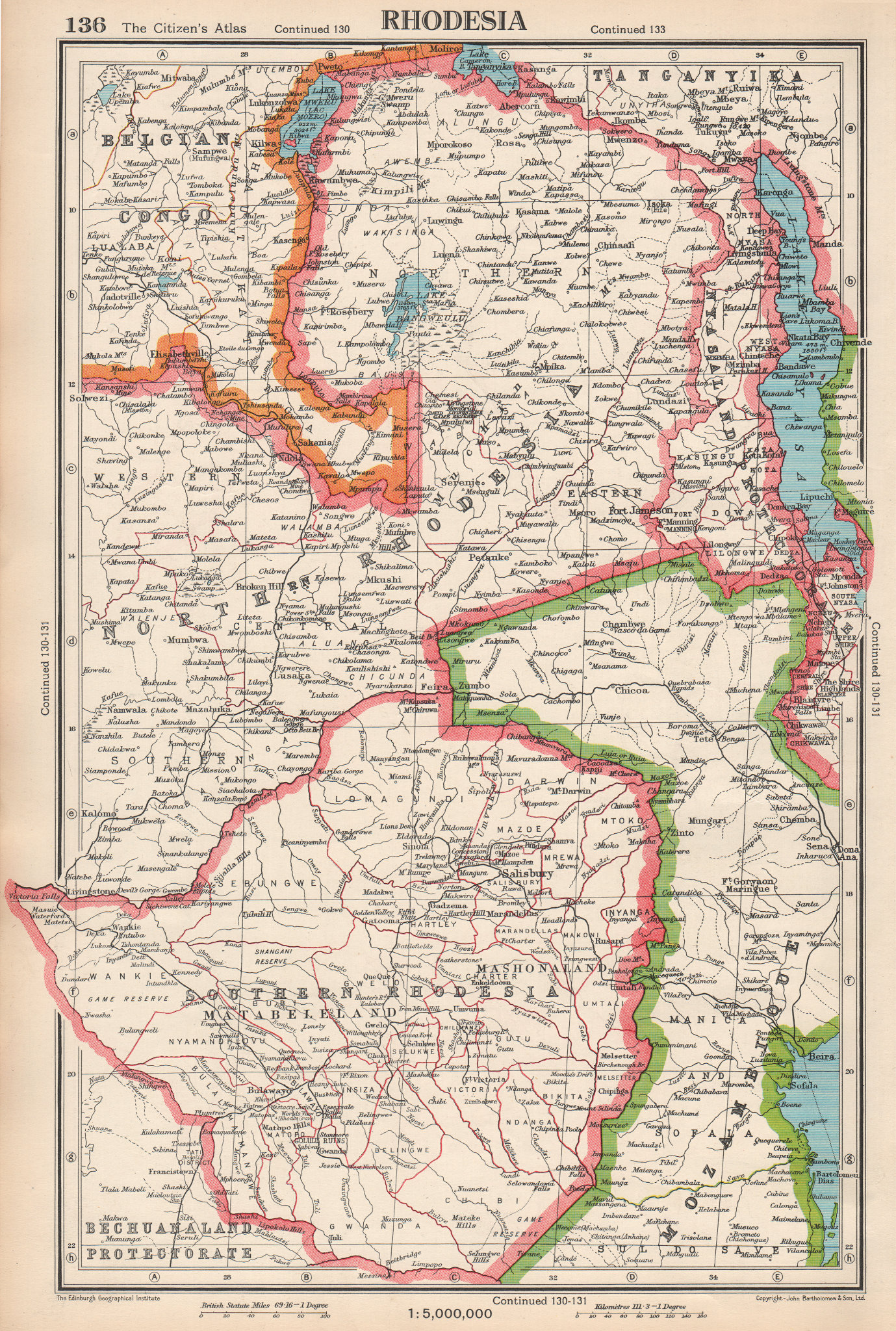RHODESIA. Southern/Northern Rhodesia. Zimbabwe. Zambia. BARTHOLOMEW ...