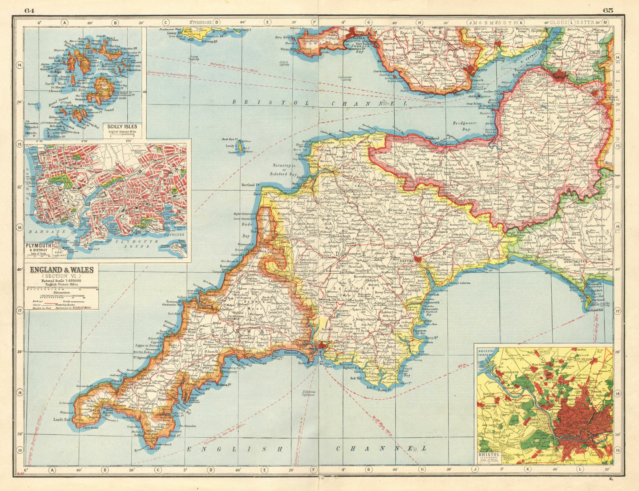 SOUTH WEST ENGLAND. Devon Cornwall Somerset. Inset Plymouth & Bristol ...