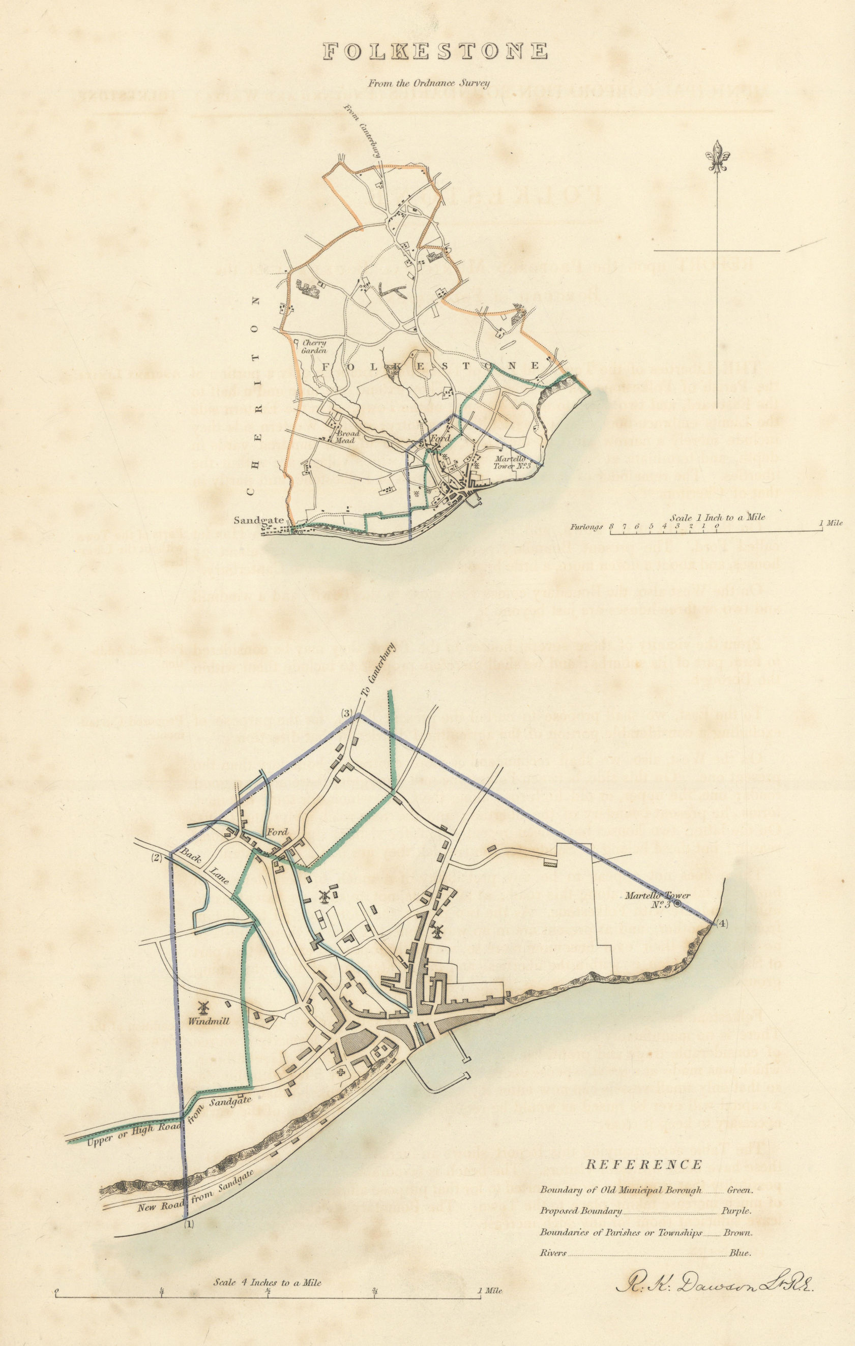 FOLKESTONE borough/town/city plan. BOUNDARY COMMISSION. Kent. DAWSON ...