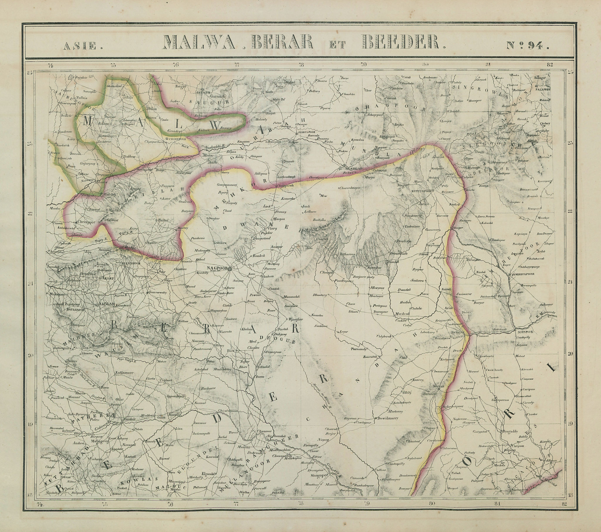 Asie. Malwa, Berar & Beeder #94 Central India Chhattisgarh VANDERMAELEN ...