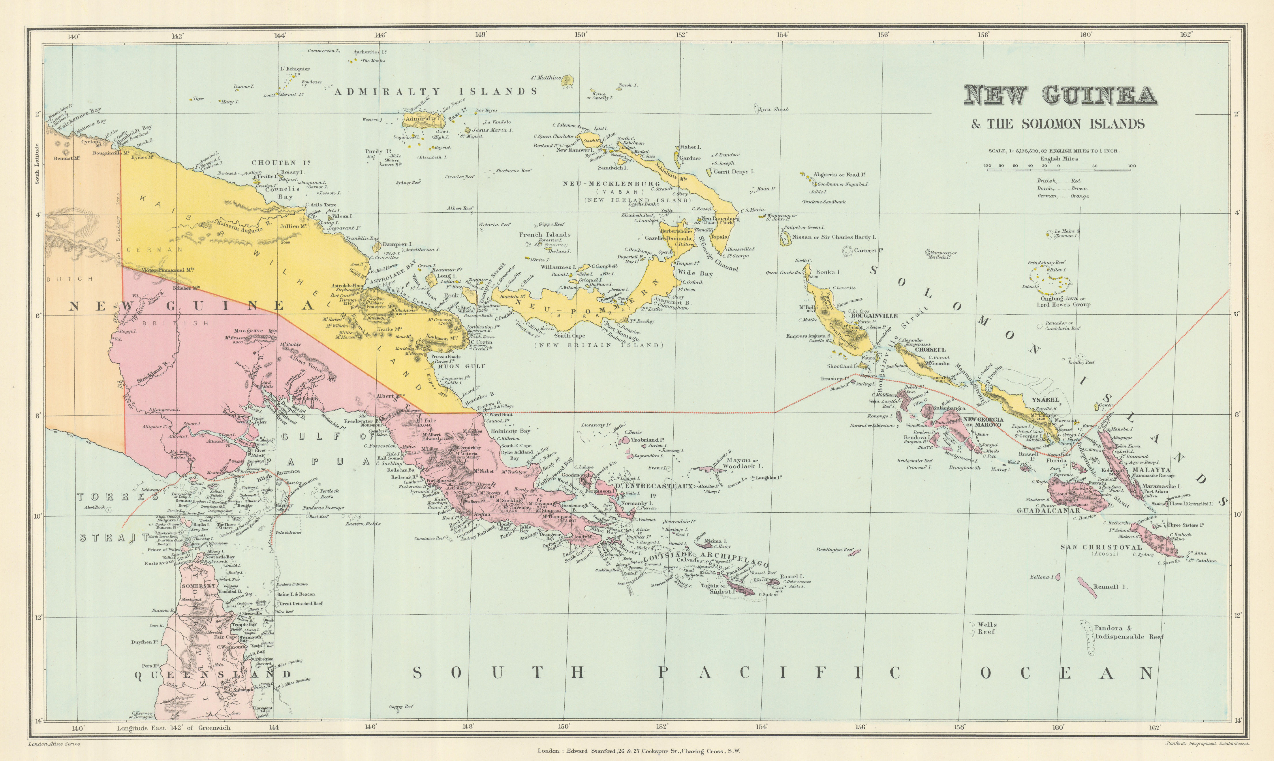New Guinea & Solomon Islands. Bismarck Archipelago. STANFORD 1894 old map