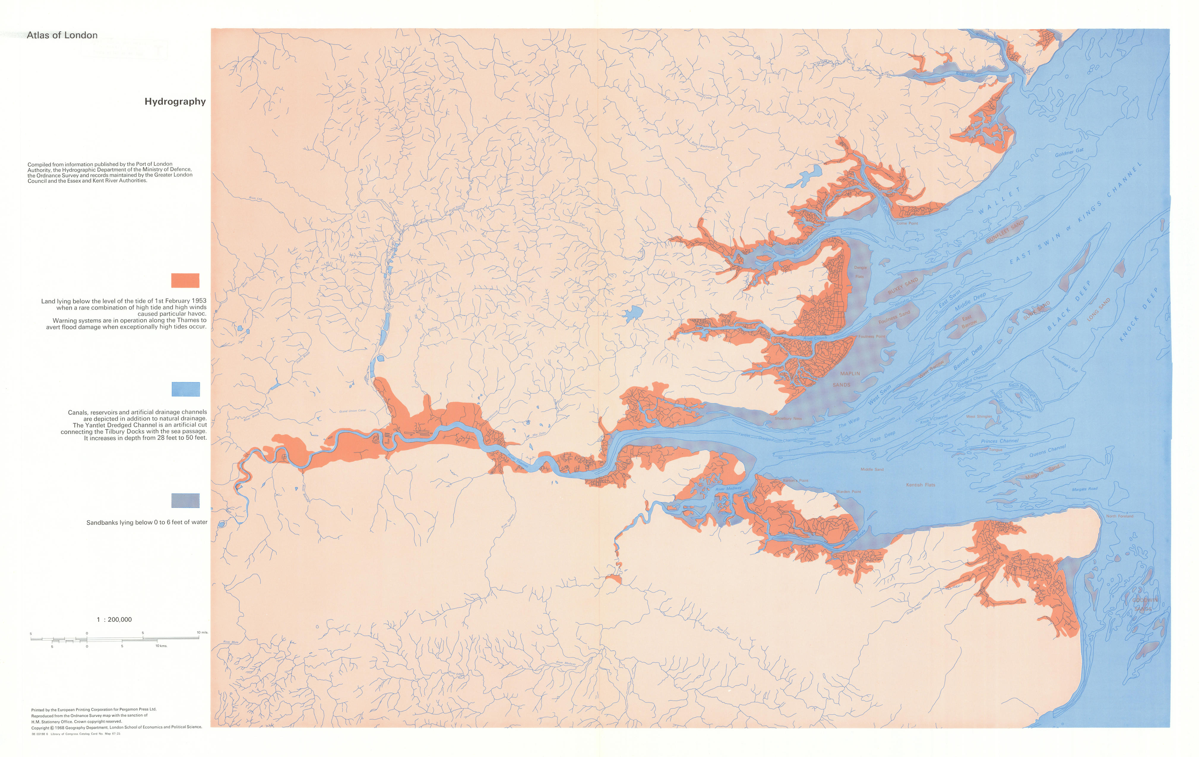 London - Hydrography. Thames Estuary. 1953 North Sea Flood 1968 old map