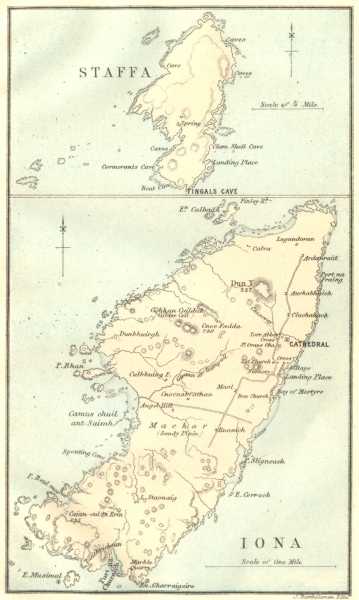 SCOTLAND. Iona & Staffa 1887 old antique vintage map plan chart
