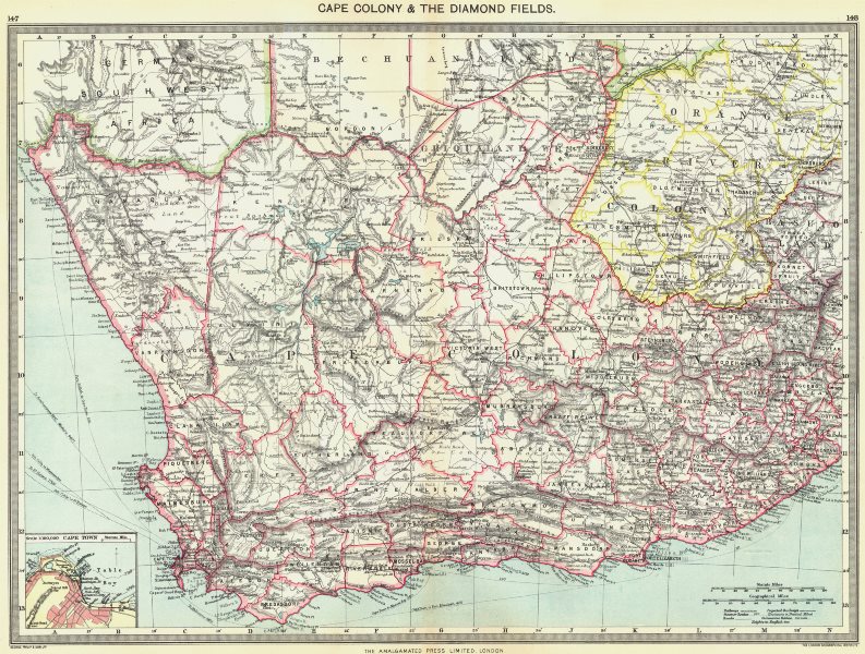 SOUTH AFRICA. Cape Colony & Diamond Fields; map of town 1907 old antique