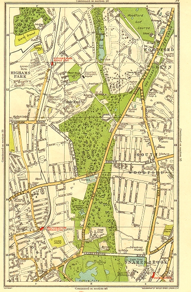 WOODFORD GREEN. Hale End Highams Park Snaresbrook Wanstead 1937 old map ...