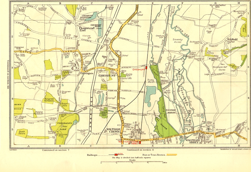 CHESHUNT. Waltham Cross Waltham Abbey Flamstead End Hammond Street 1937 ...