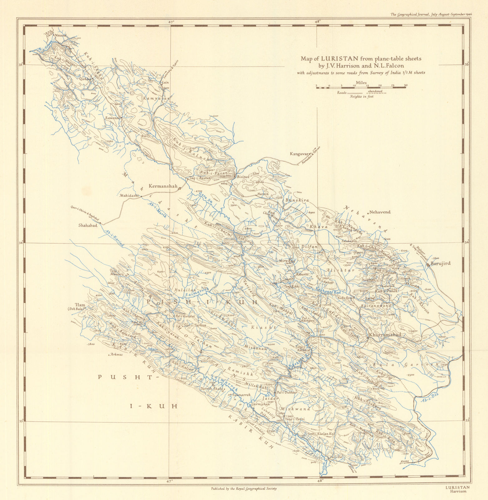 Map of Luristan from plane-table sheets by Harrison & Falcon. Iran. RGS ...