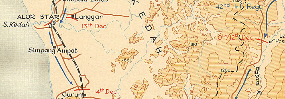 Kedah. Japanese invasion of Malaya. December 1941 1957 old vintage map ...