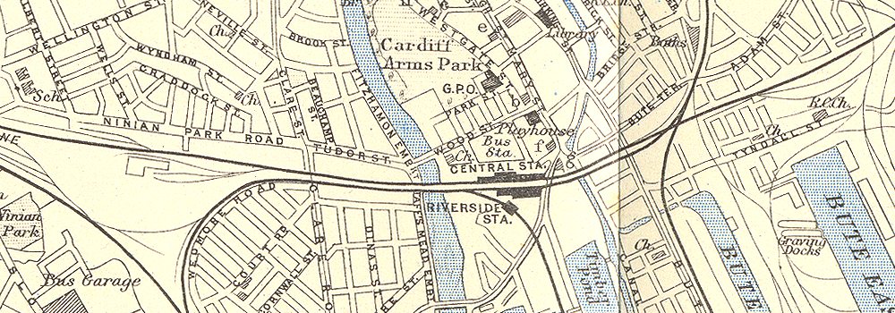 CARDIFF vintage town/city plan. Wales. WARD LOCK 1950 old vintage map chart