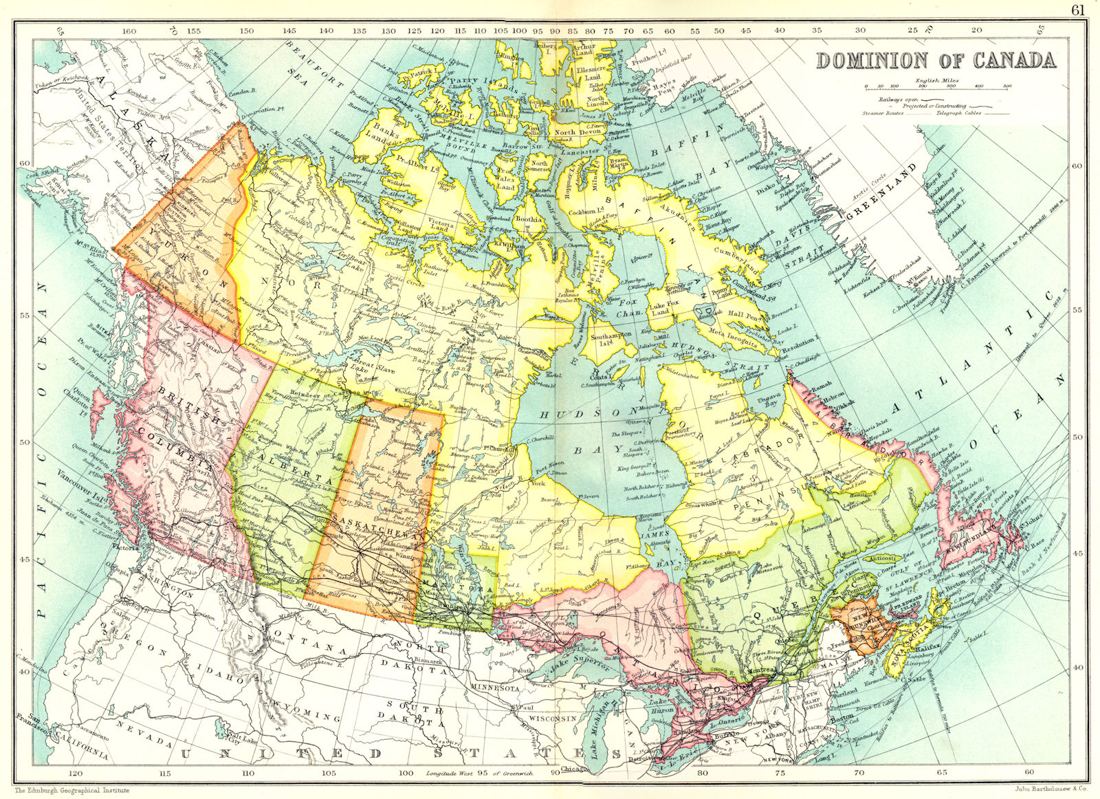 CANADA Dominion Of Canada Showing Provinces And Territories 1909 Old Map