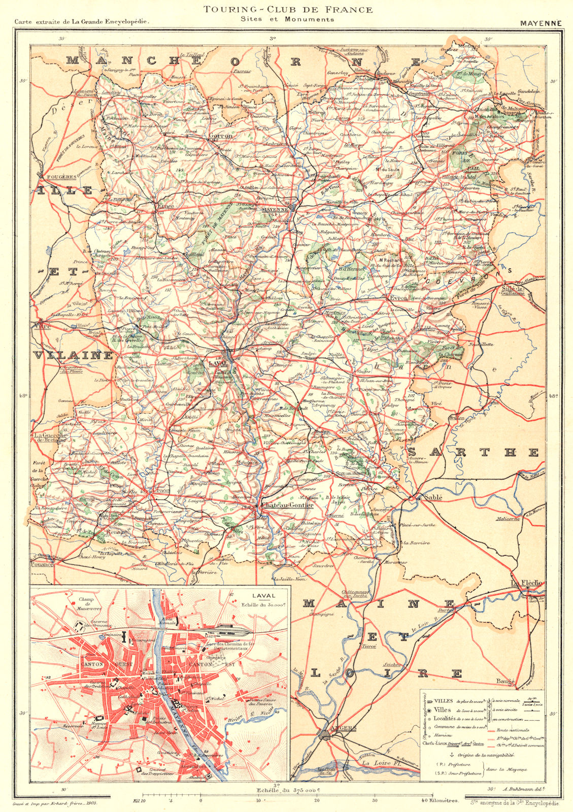 MAYENNE. Département. Inset city town map plan of Laval 1902 old antique
