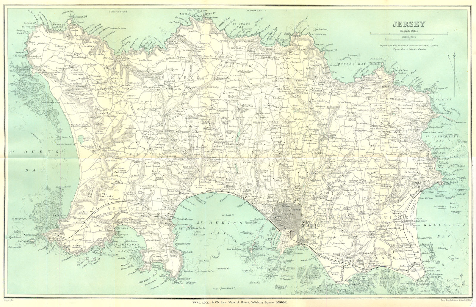 CHANNEL ISLANDS. Jersey. St Helier. WARD LOCK 1925 old vintage map plan ...