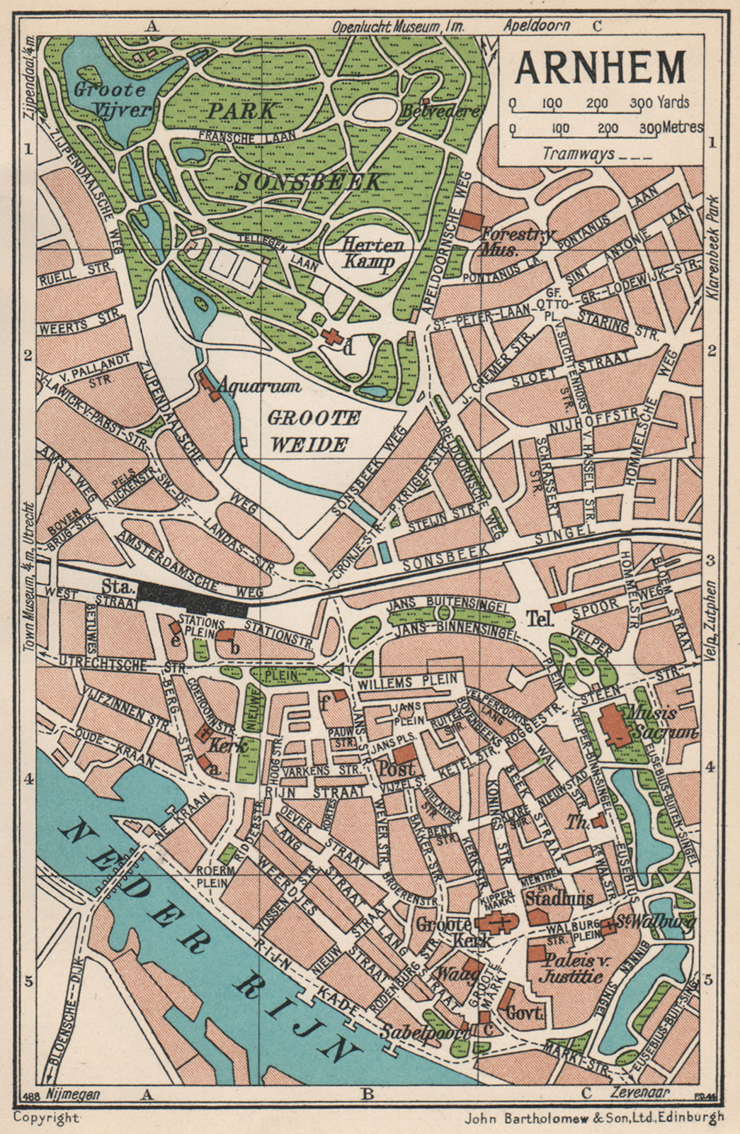 ARNHEM. Vintage town city map plan. Netherlands 1933 old vintage chart