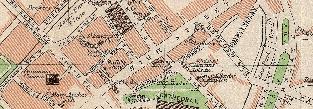 EXETER. Vintage town city map plan. Devon 1950 old vintage chart